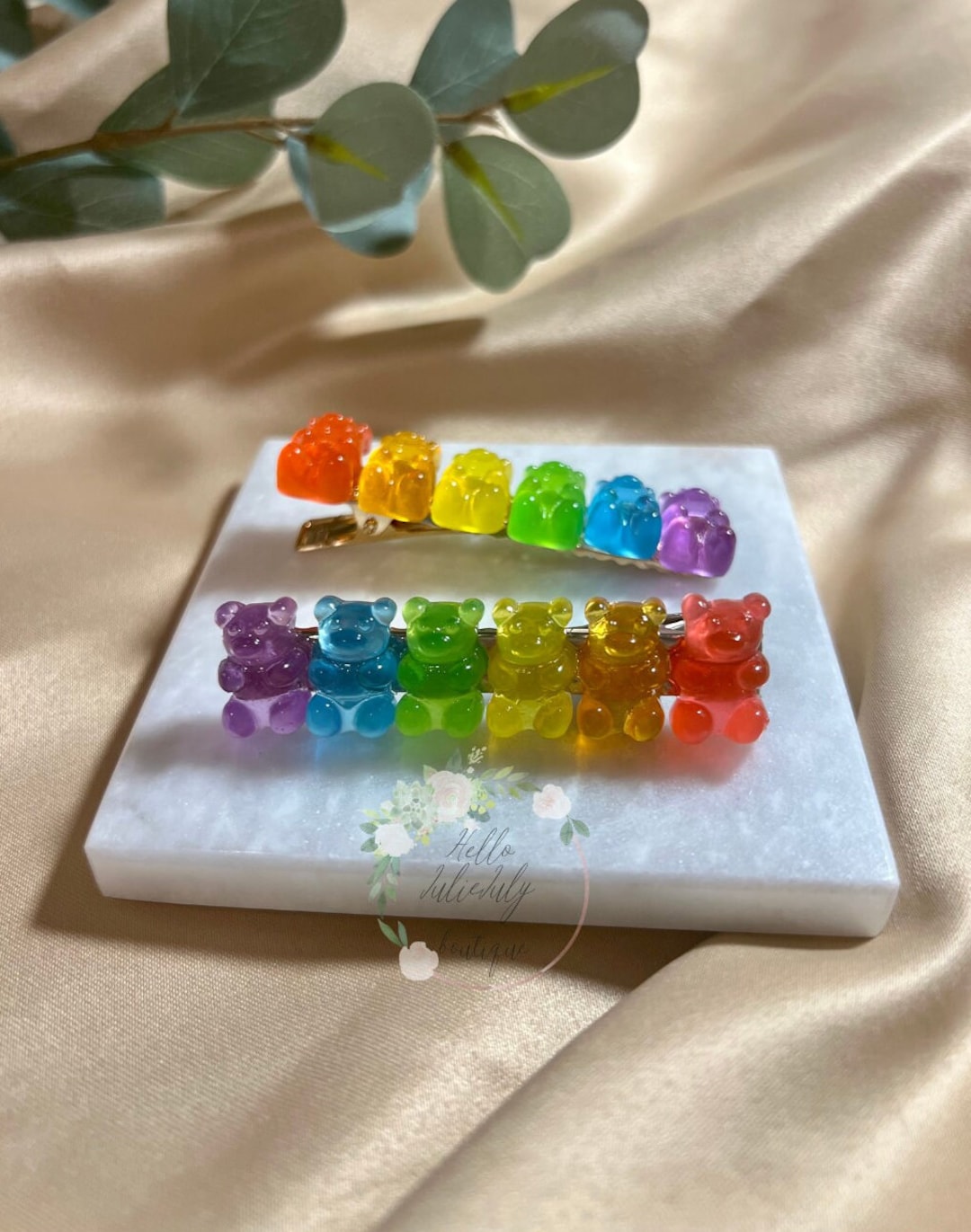 Rainbow Gummy Bear Hair Clip, Resin Gummy Bear Rainbow Clip, Colorful ...