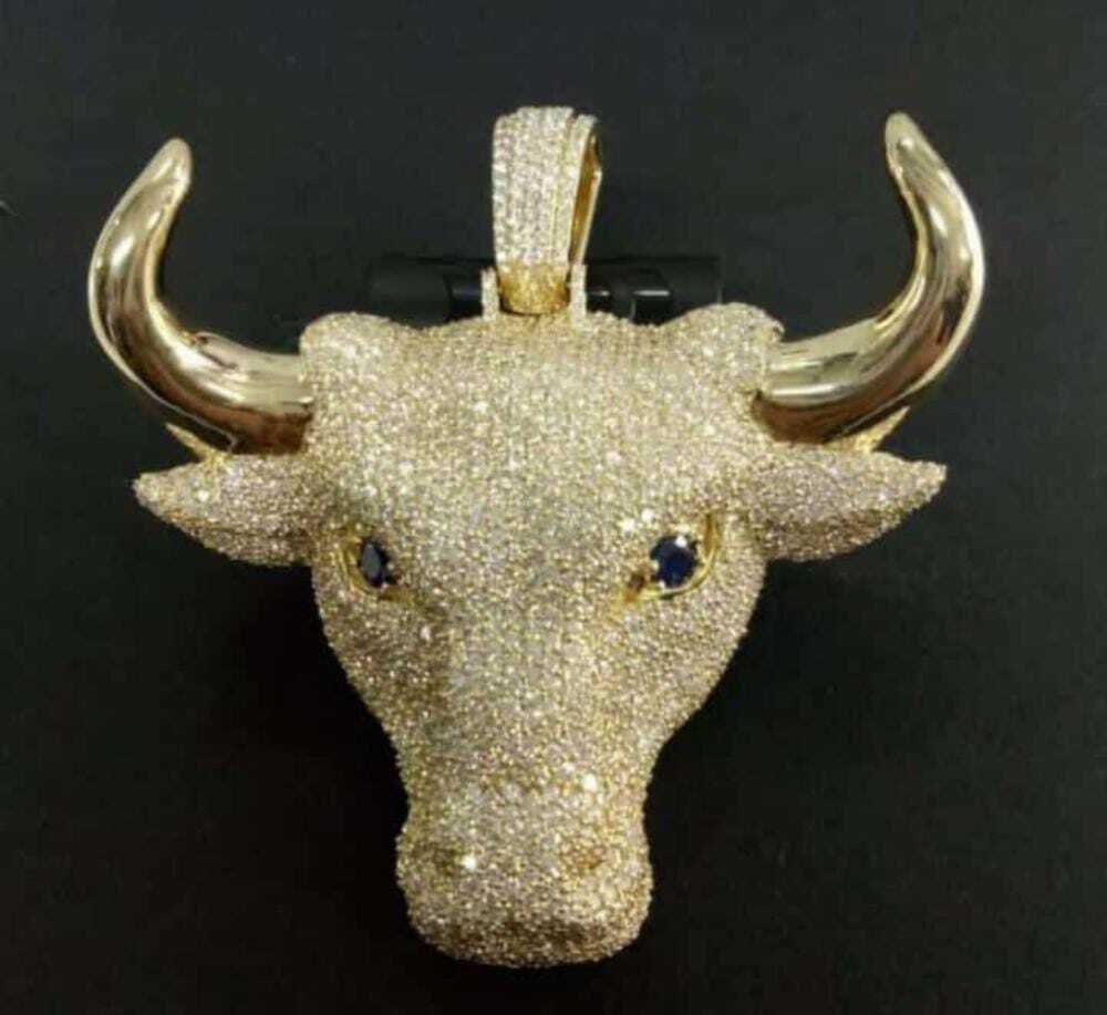 Fully Iced Out Hip Hop Diamond Bull face Charm Pendant 14K | Etsy