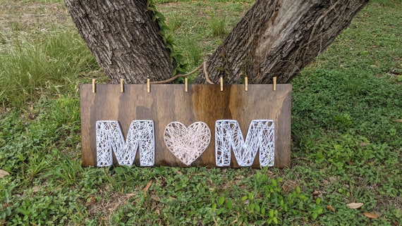 MOM String Art Custom Made with picture clips wood sign | Etsy