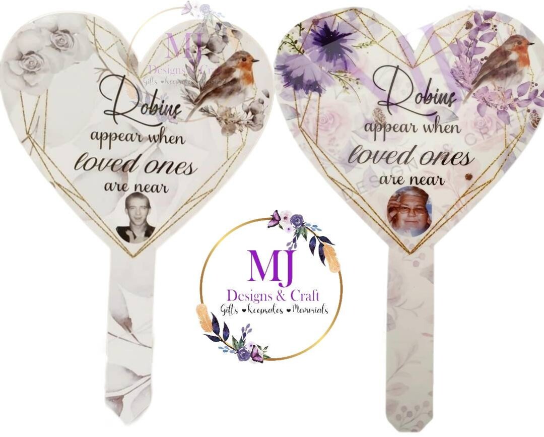 Robin Memorial Heart Grave Marker, Robins Appear Verse, Photo of Your ...