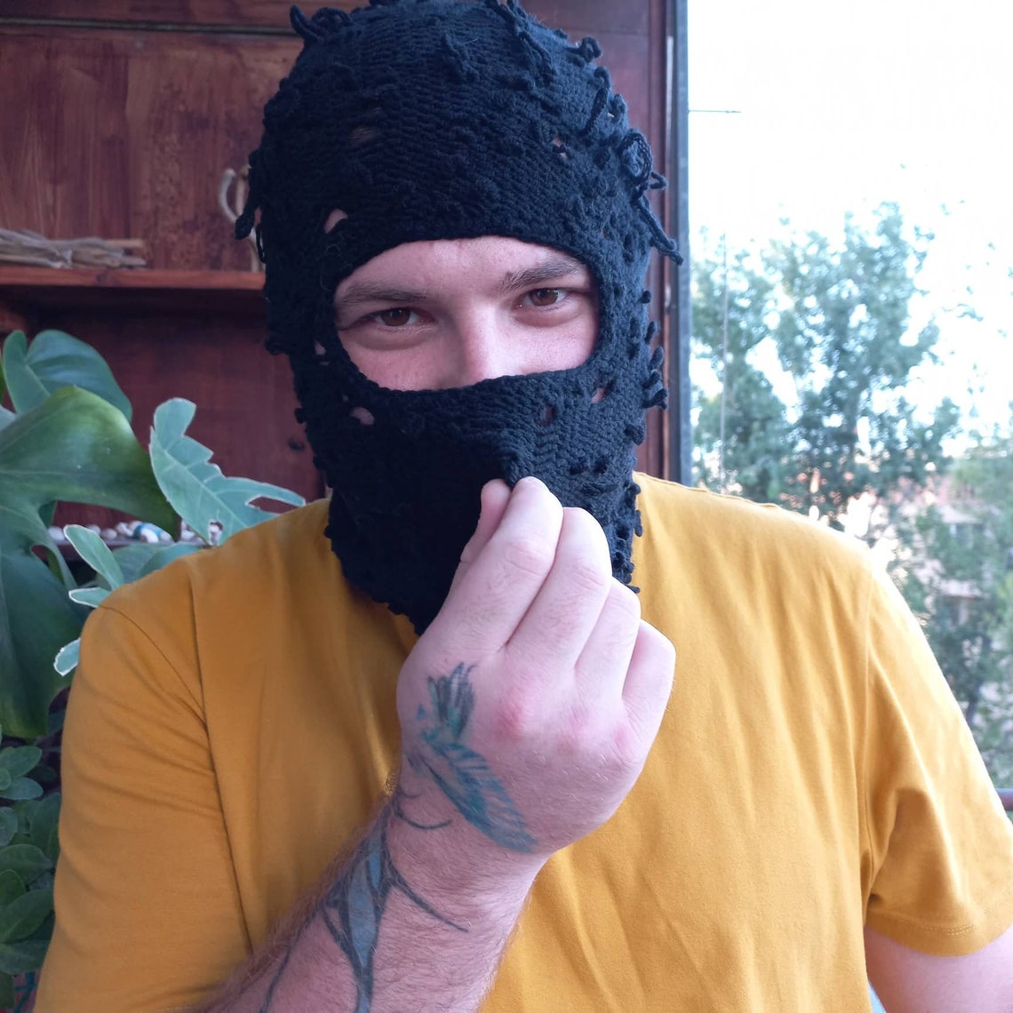 Black Distressed Balaclava Mask Ski Mask - Etsy