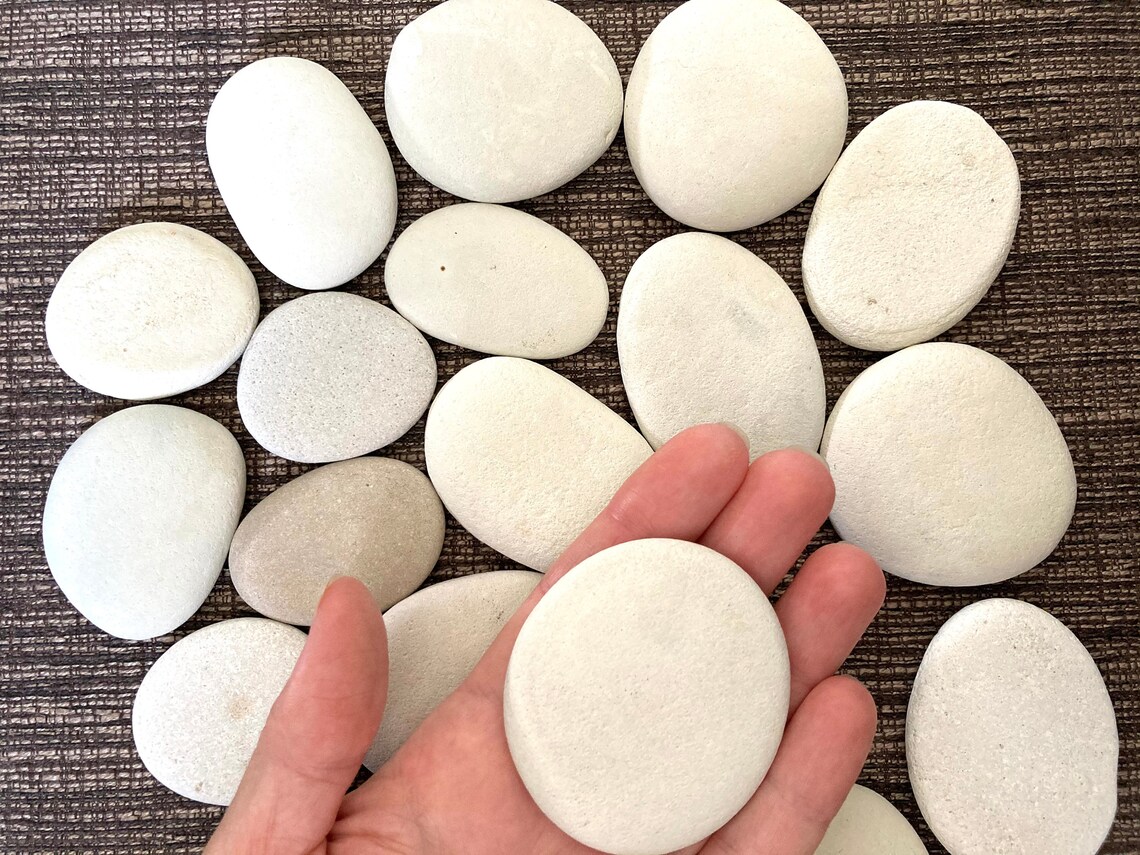 Large Flat Stones 5-6 Cm Lot 15 Pieces, Sea Rocks, White Smooth Stones ...