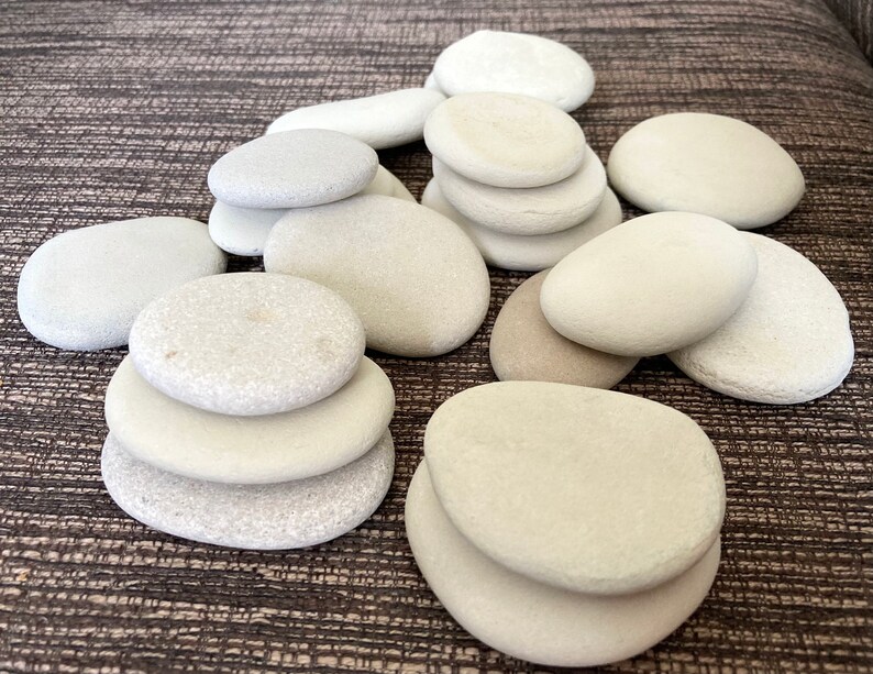 Large Flat Stones 5-6 Cm Lot 15 Pieces, Sea Rocks, White Smooth Stones ...