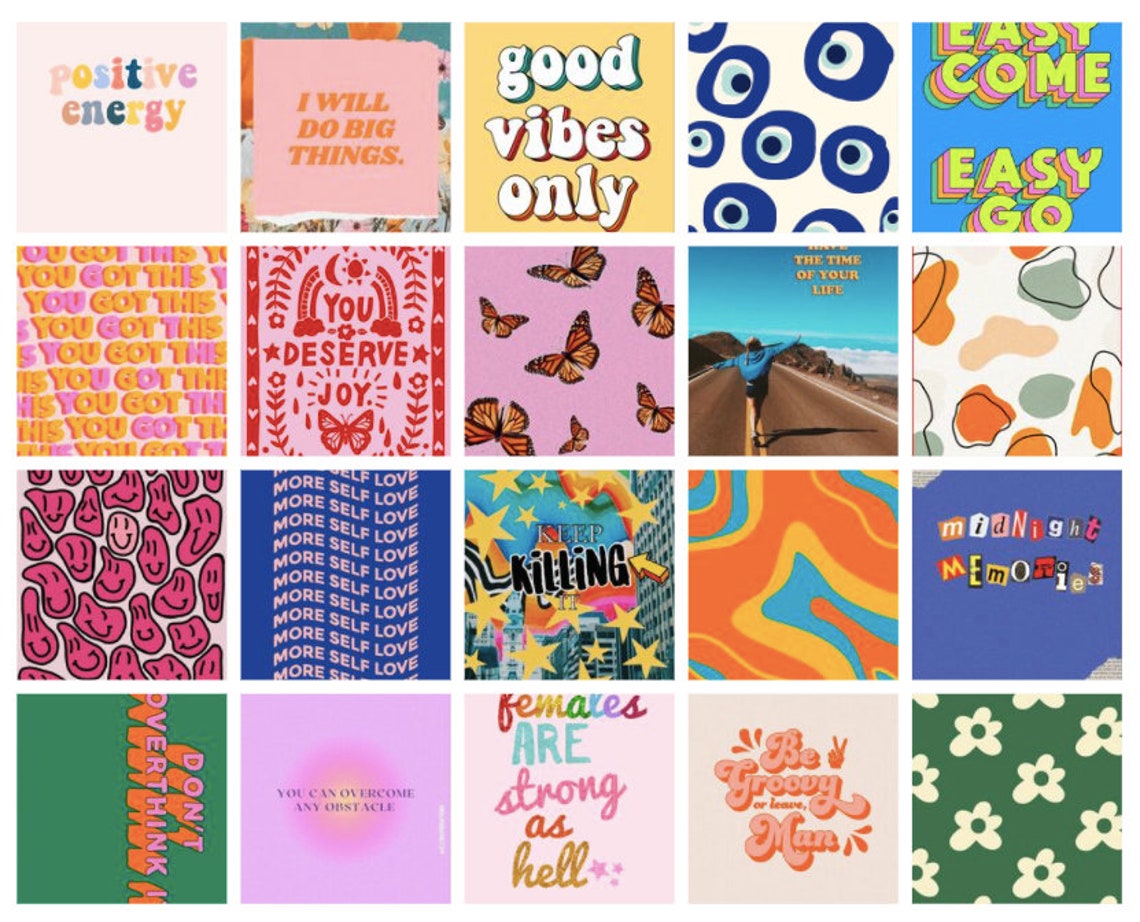 Good Vibes Positive Aesthetic Wall Collage Kit 50 PCS Instant Download ...
