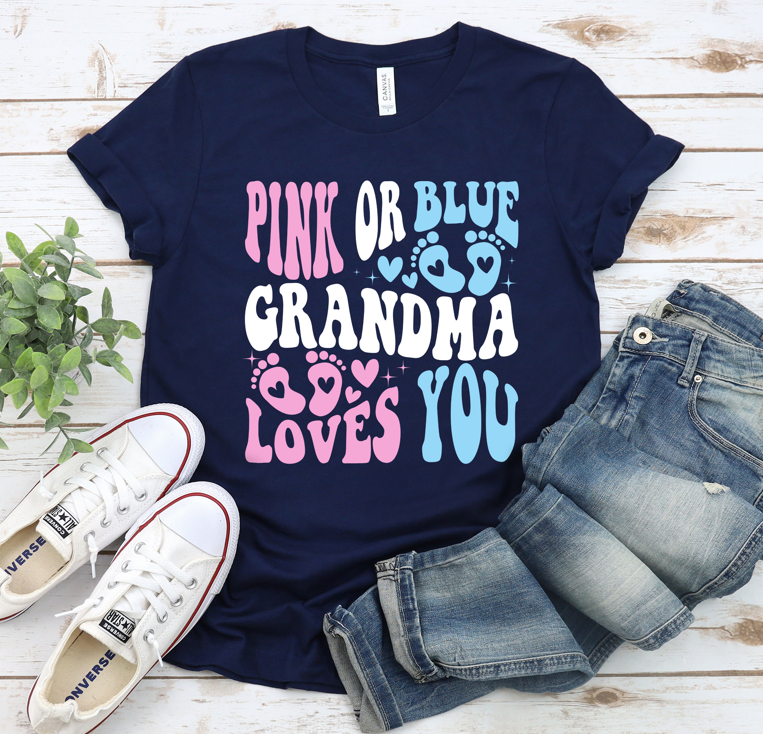 Pink or Blue Grandma Loves You Aesthetic Shirt, Gender Reveal Women's ...