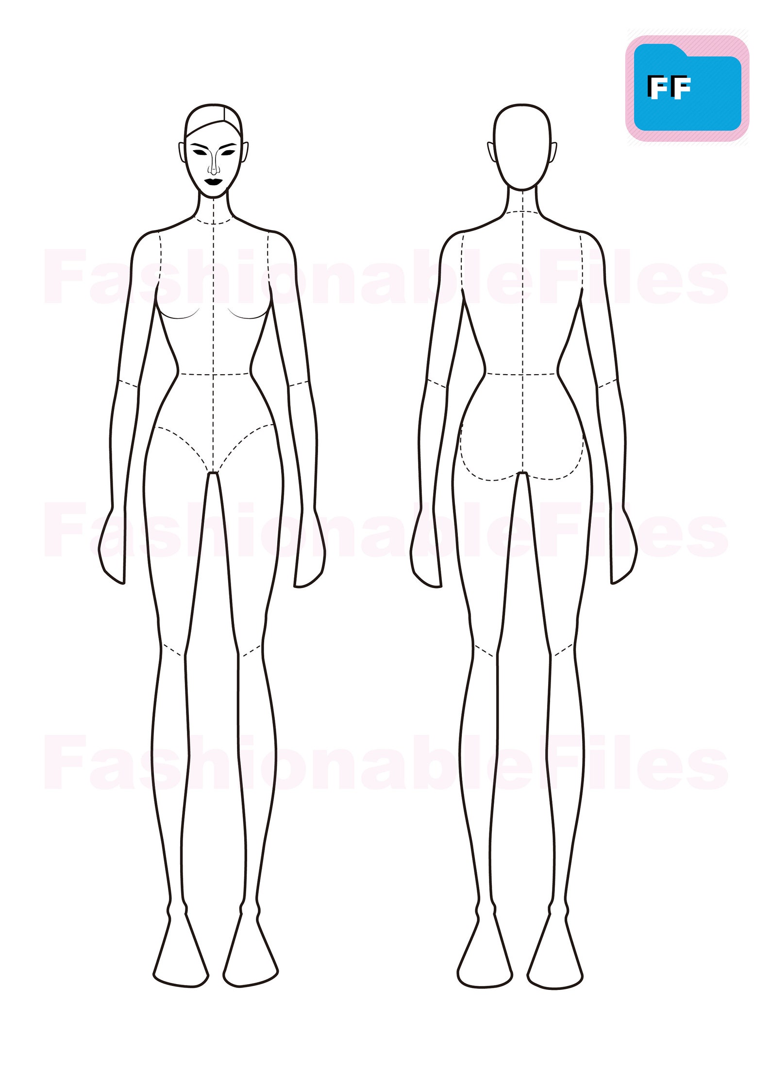 Female Fashion Croquis Template Front Back View Etsy