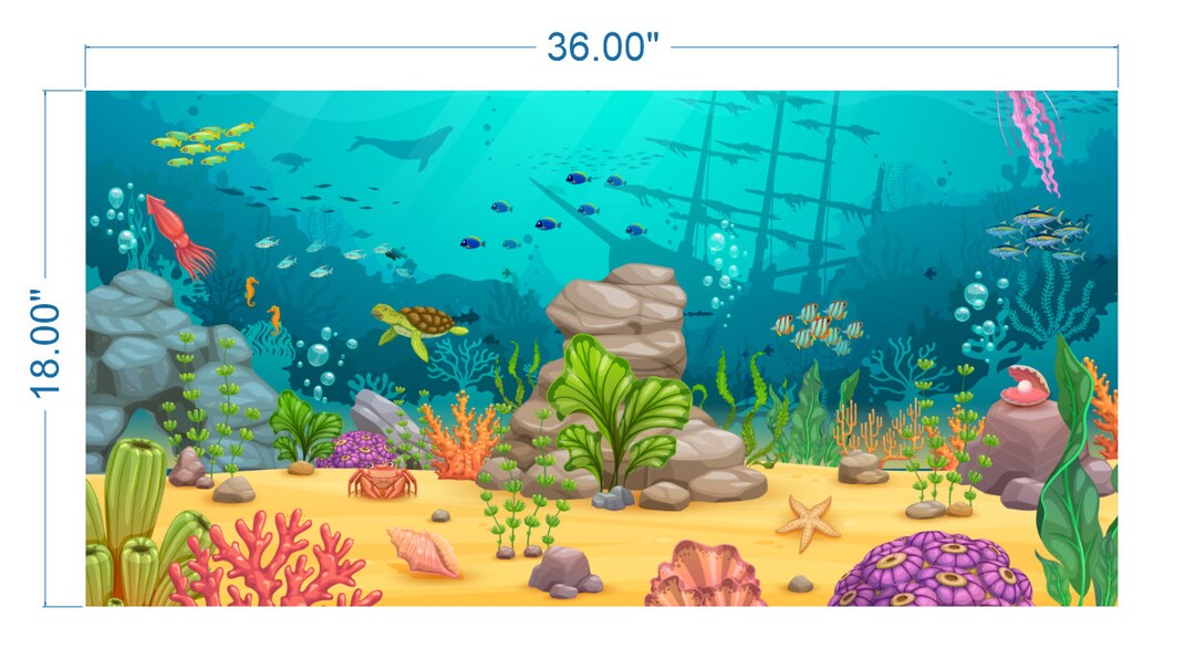 Aquarium Background Cartoon Underwater Landscape - Vinyl Graphic ...