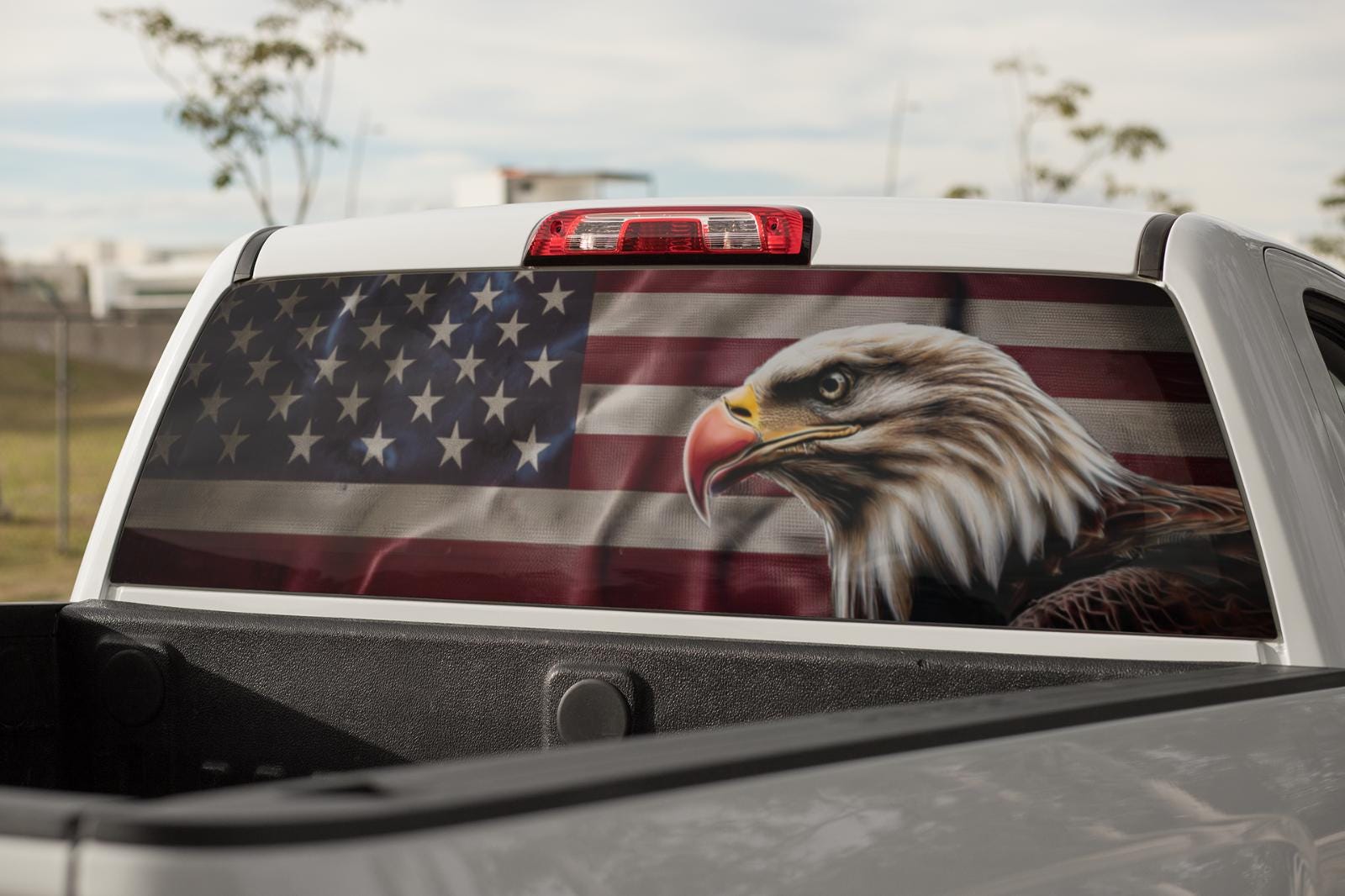 Truck Decal Back Window - American Flag & Bald Eagle - Perforated Vinyl ...