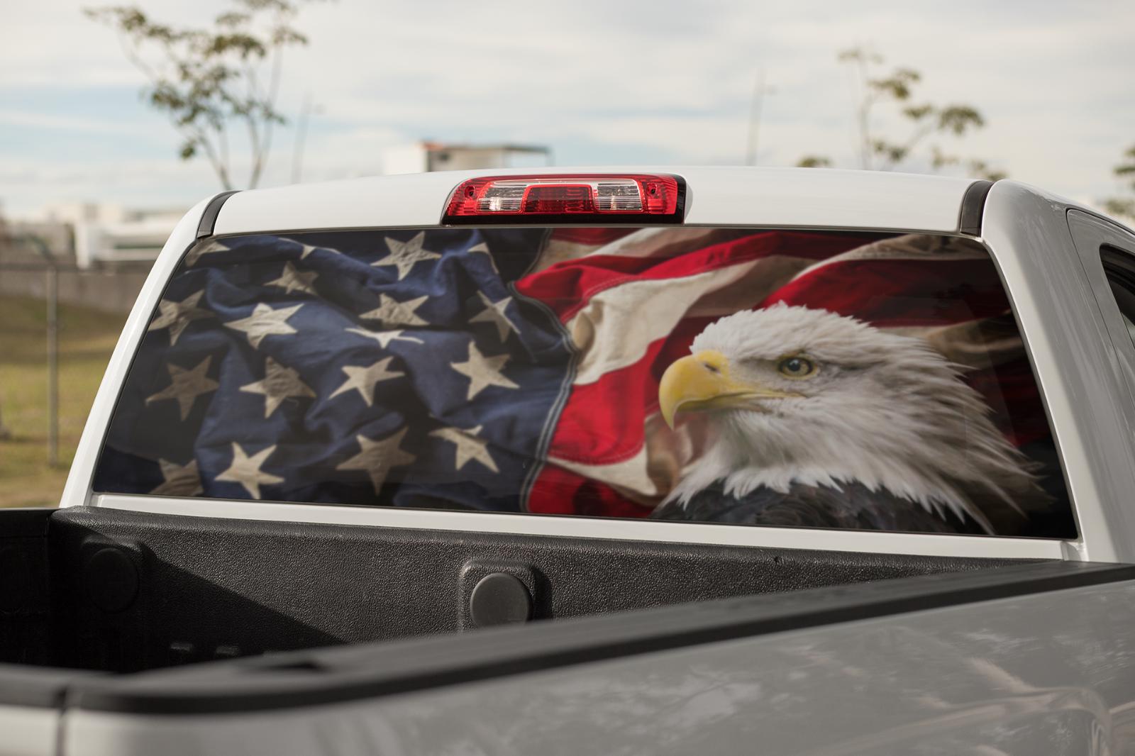 Truck Decal Back Window - American Flag & Bald Eagle - Perforated Vinyl ...