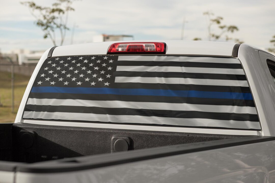 Decal Back Window- Thin Blue Line American Police Flag - Perforated ...