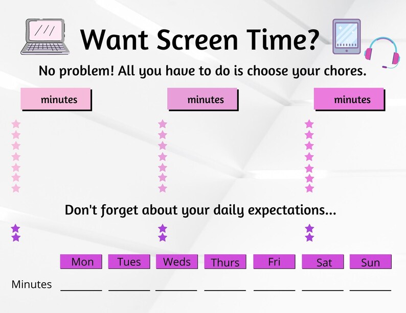 EDITABLE Screen Time Chores Routine Checklist Kids - Etsy