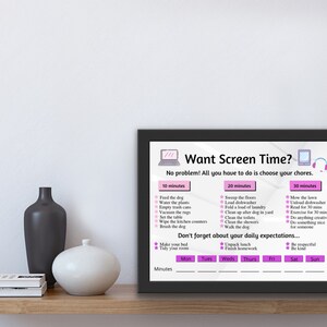 EDITABLE Screen Time Chores Routine Checklist Kids Teens Child Print ...