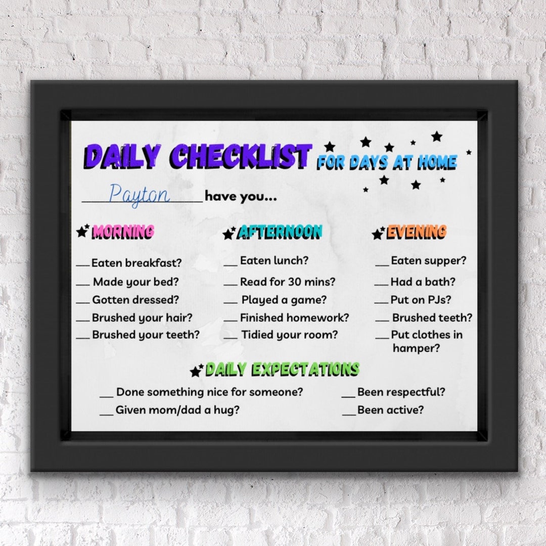 Checklist for Days at Home Routine Kids Children Printable Digital ...