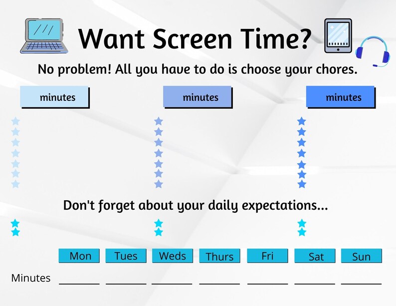 EDITABLE Screen Time Chores Routine Checklist Kids - Etsy