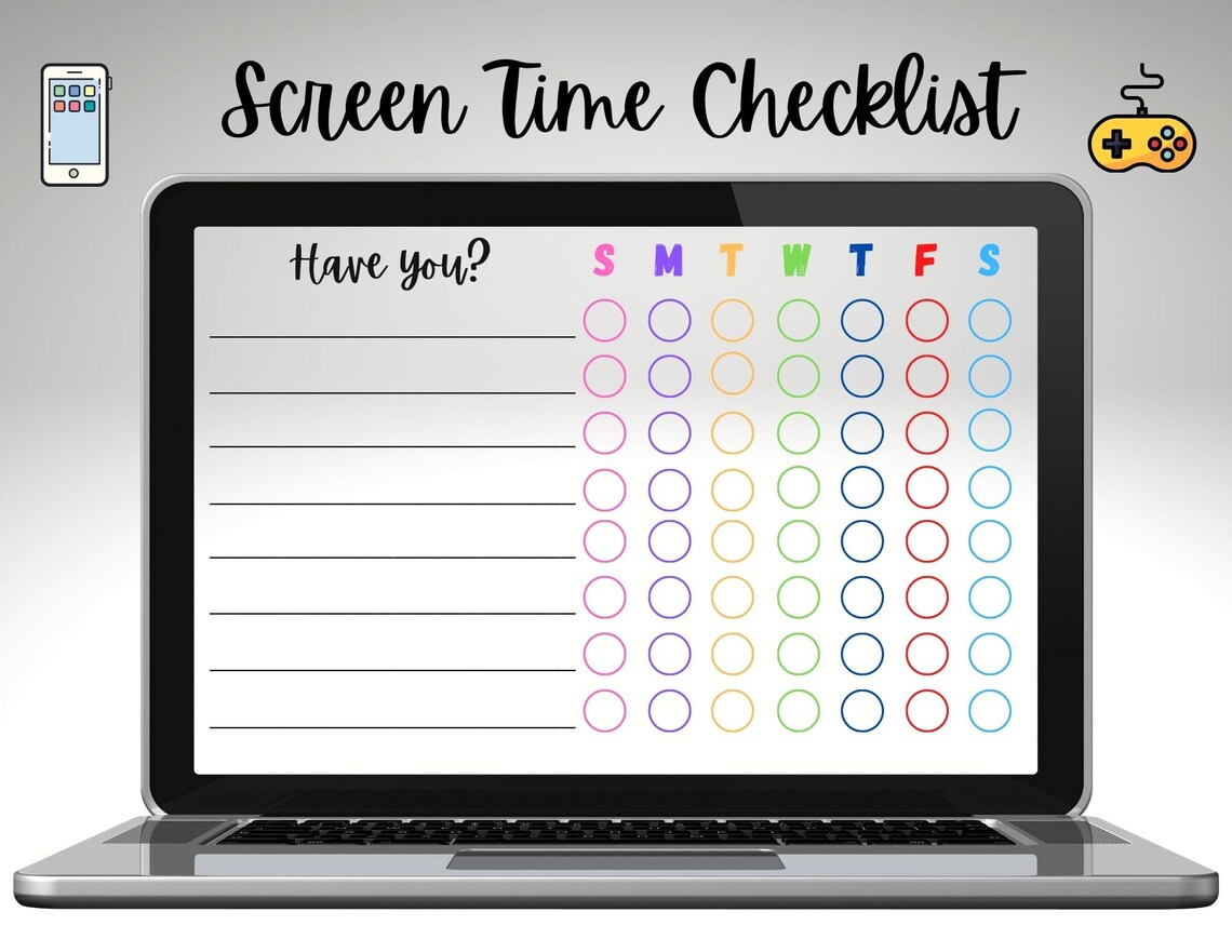 EDITABLE Screen Time Checklist - Etsy