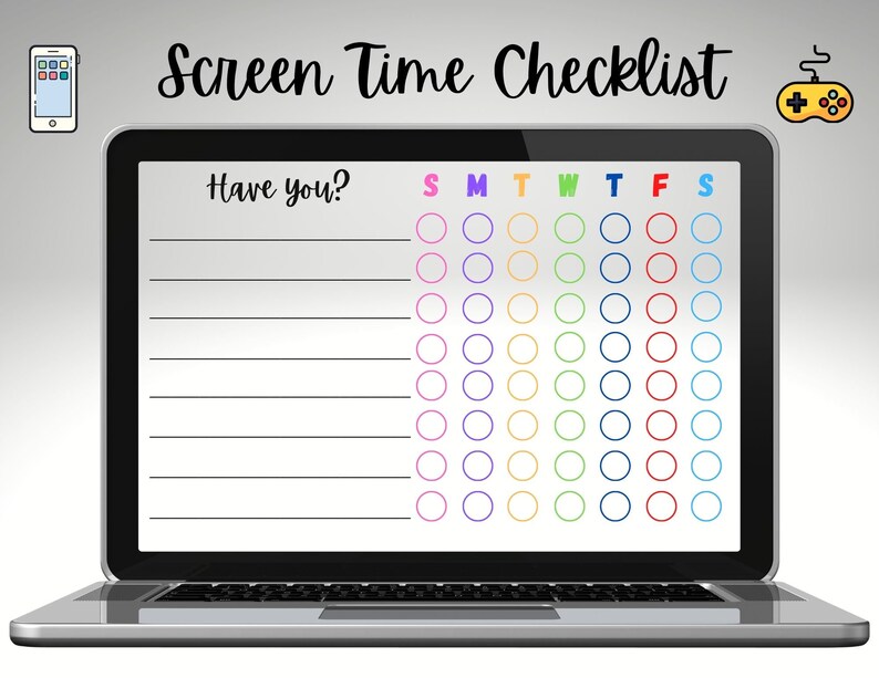 EDITABLE Screen Time Checklist - Etsy