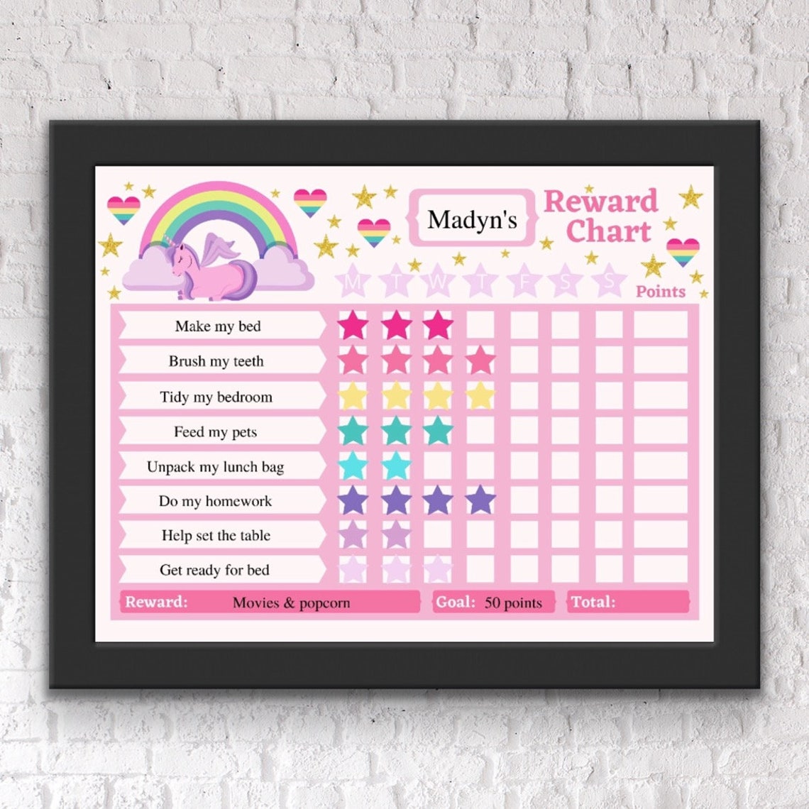 EDITABLE Unicorn Weekly Reward Chart Routine Checklist | Etsy Canada