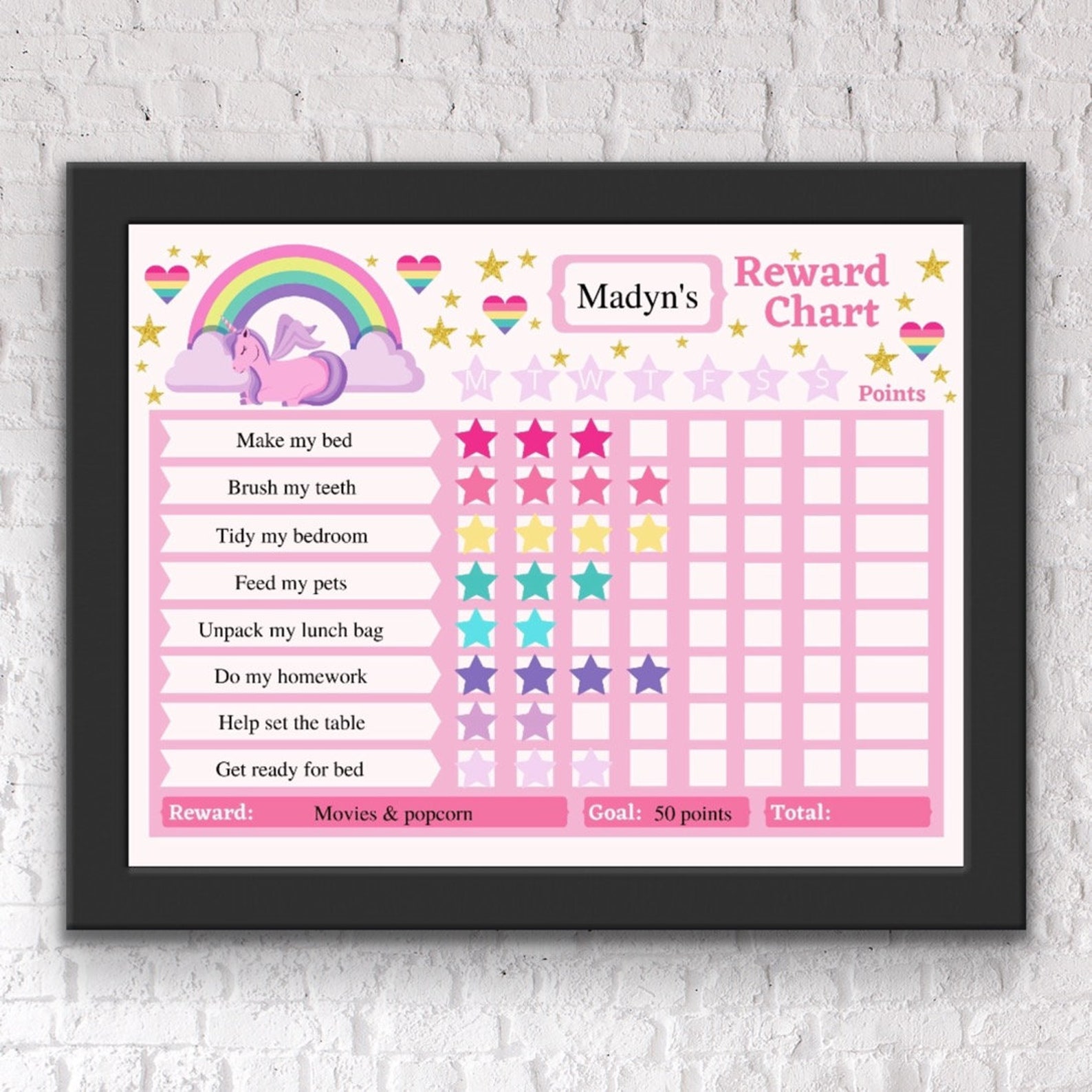 EDITABLE Unicorn Weekly Reward Chart Routine Checklist Kids Children ...