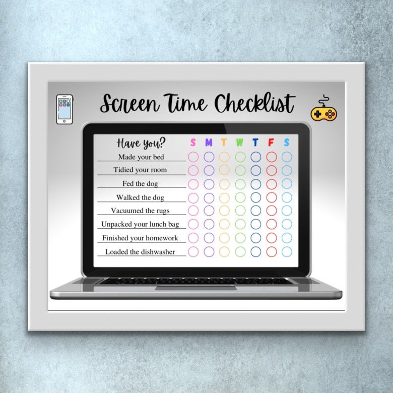 EDITABLE Screen Time Checklist - Etsy