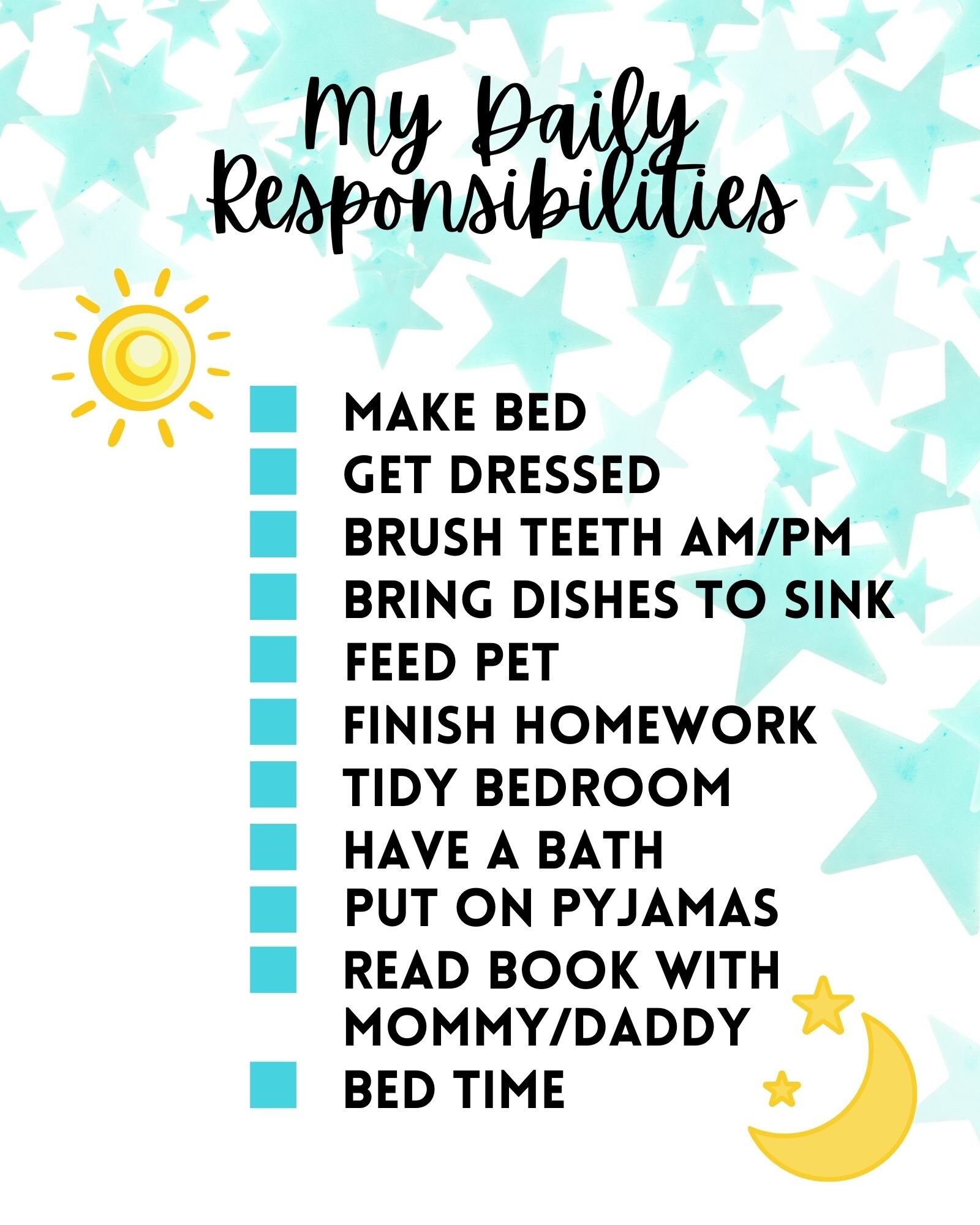 My Daily Responsibilities Checklist Routine Checklist Kids Children ...