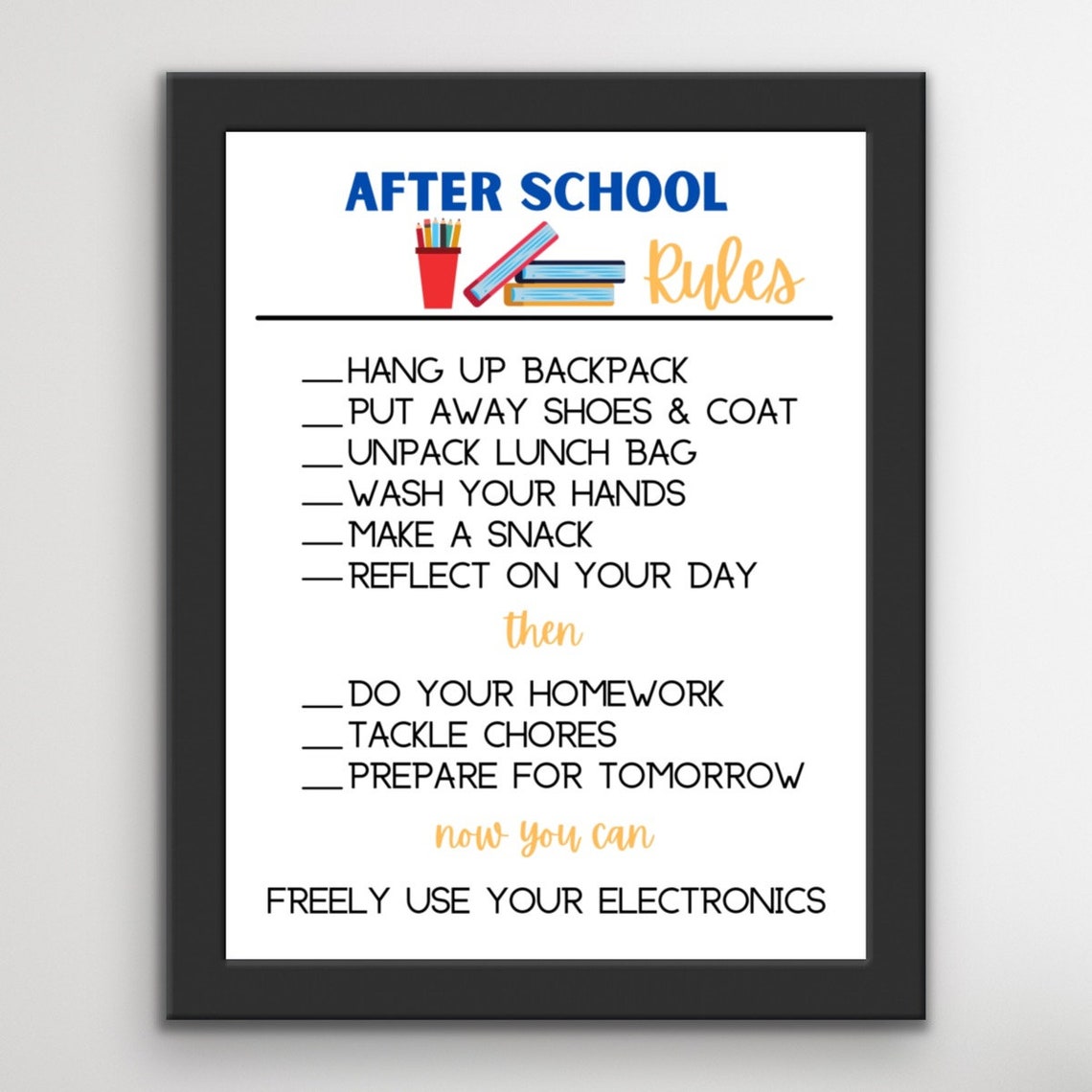 After School Rules Routine Checklist Kids Teens | Etsy