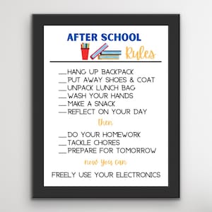 After School Rules Routine Checklist Kids Teens | Etsy