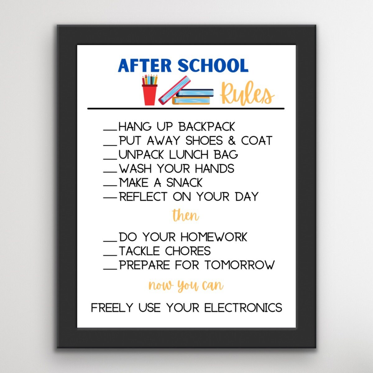 After School Rules Routine Checklist Kids Teens | Etsy