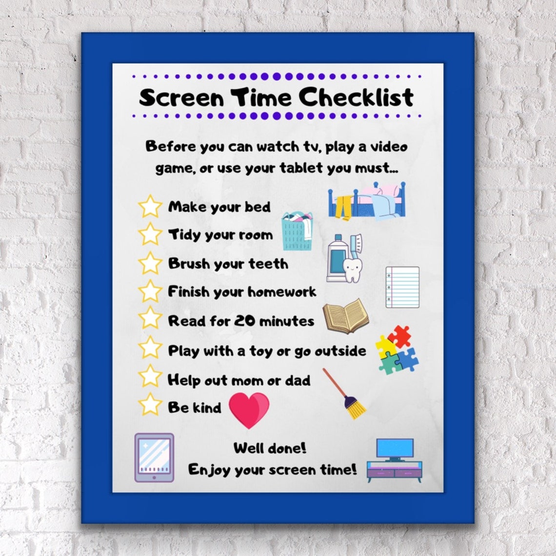 Kids Screen Time Checklist - Etsy