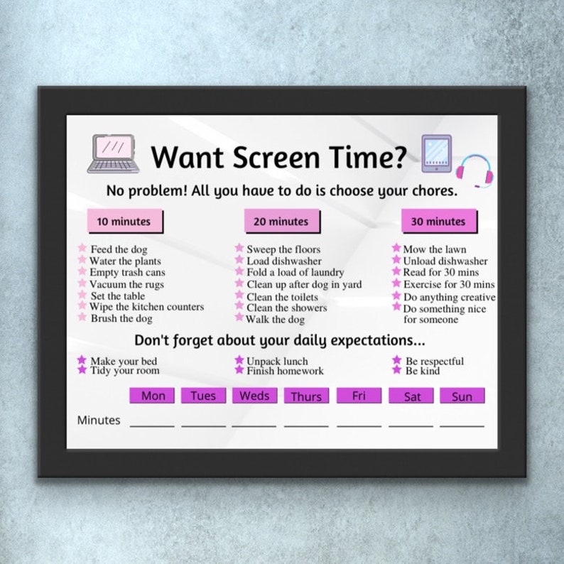 EDITABLE Screen Time Chores Routine Checklist Kids - Etsy