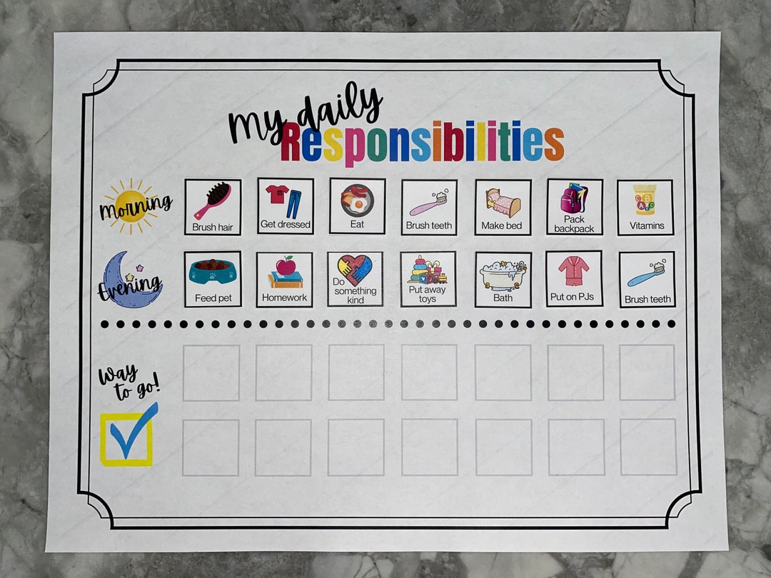 My Daily Responsibilities Routine Checklist Kids Children Student ...