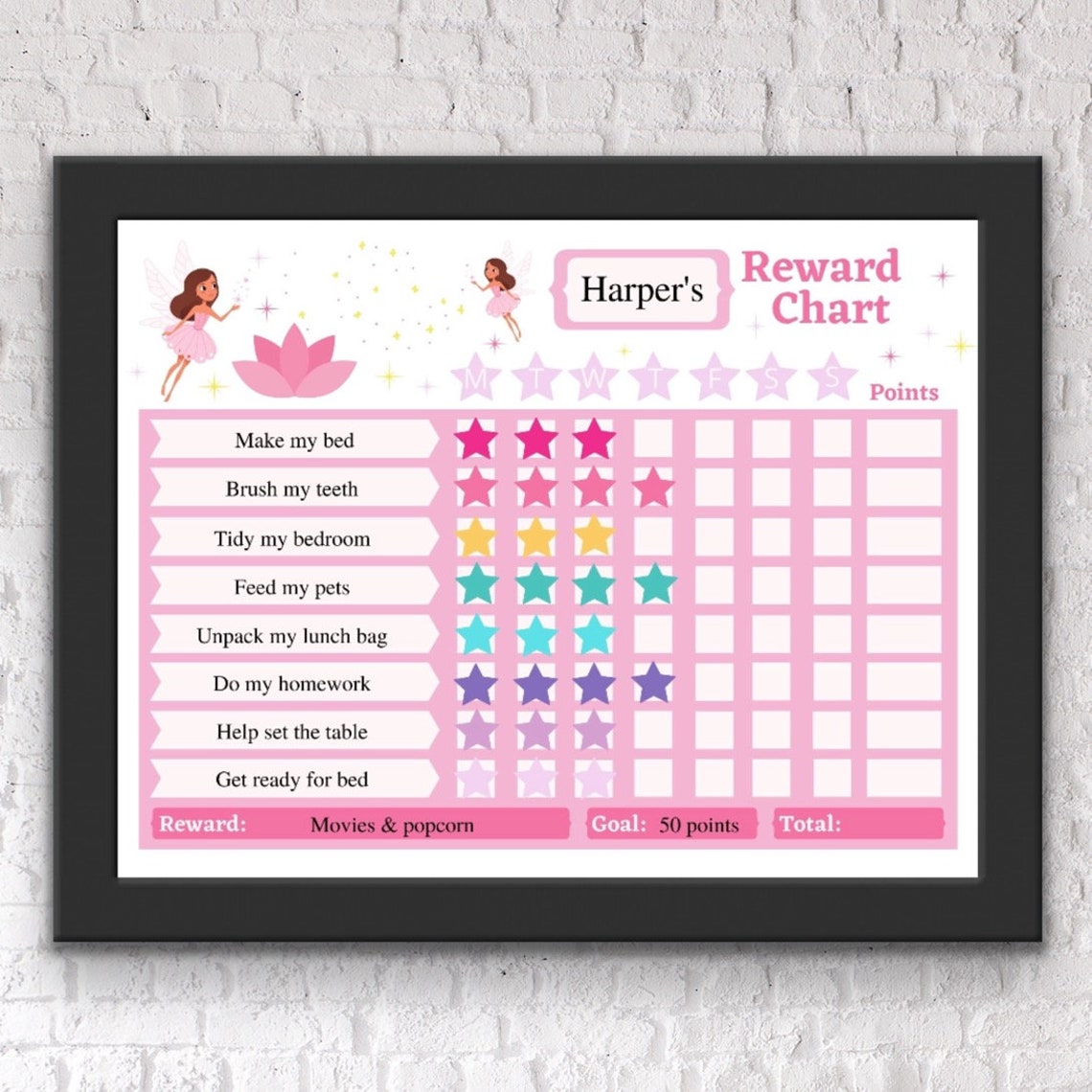 EDITABLE Fairy Weekly Reward Chart Routine Checklist | Etsy