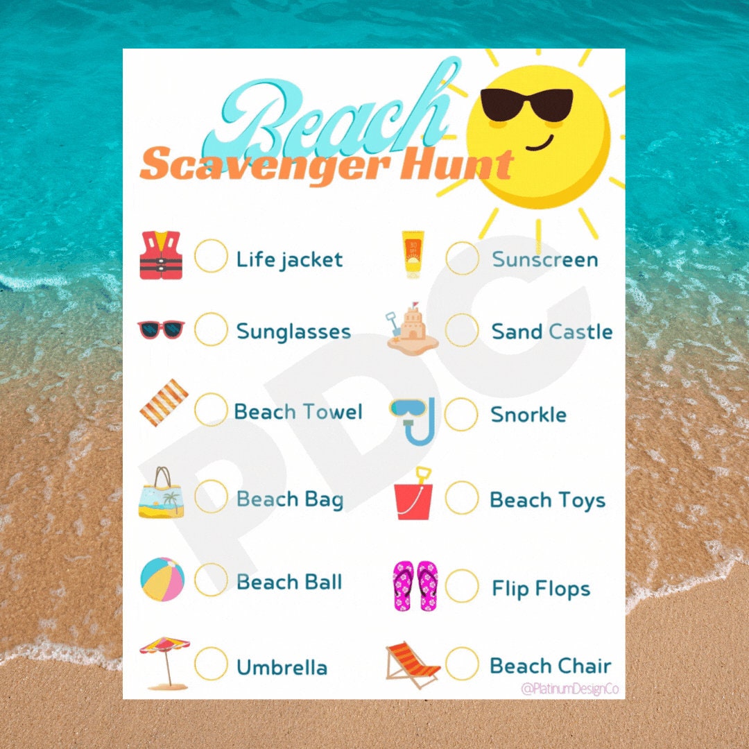 Beach Scavenger Hunt Summer Activities Kids Fun Printable Vacation ...
