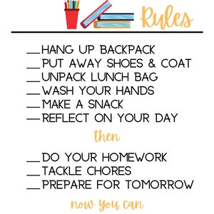 After School Rules Routine Checklist Kids Teens | Etsy