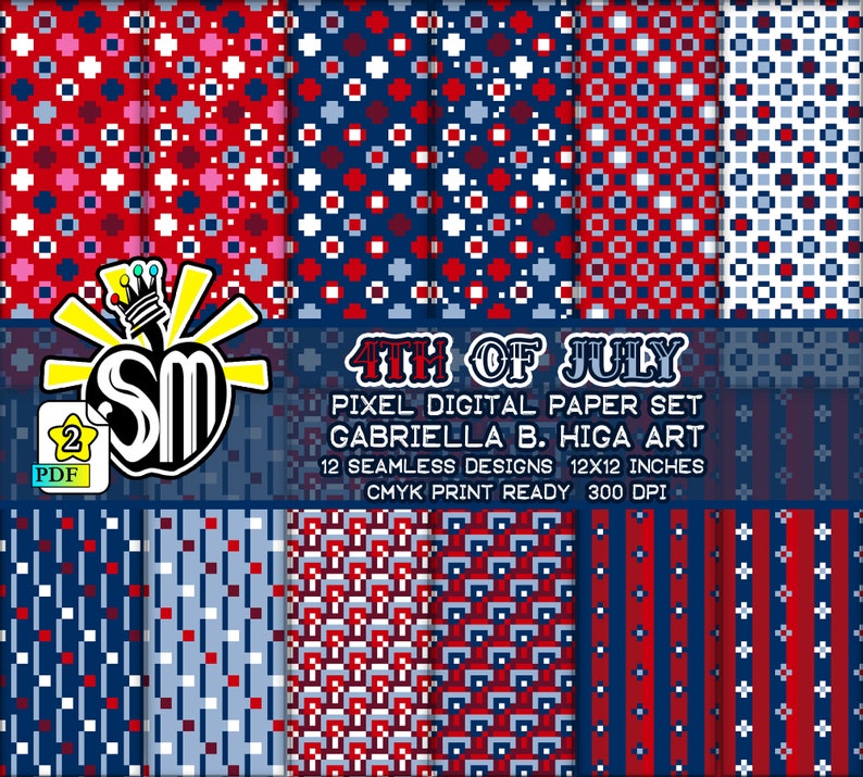 4th of July Pixel Digital Paper Set • Sprite Might Art by Gabriella B ...