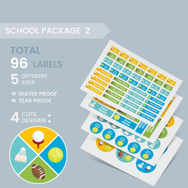Sports Name Labels Pack 64~96 Pcs,waterproof Labels,personalized Labels ...