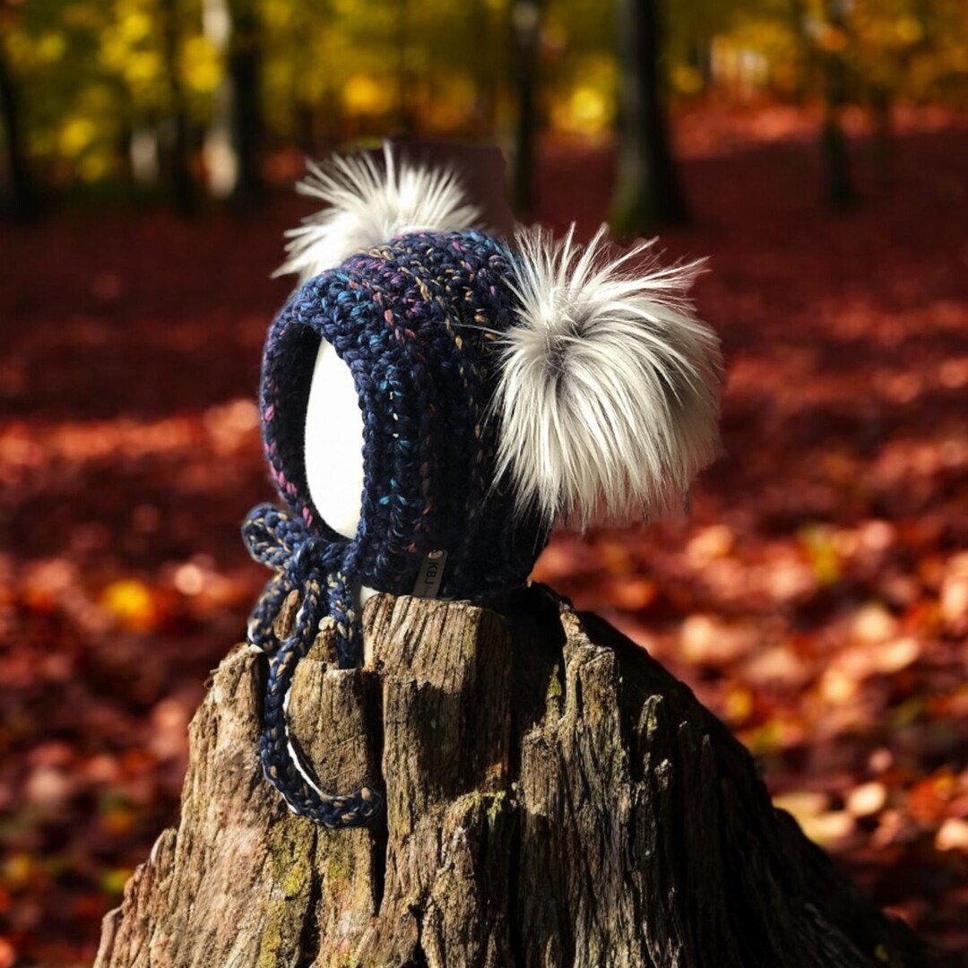 Handmade Crochet Super Chunky Bonnet With Double Pom Pom, Cute Gift ...