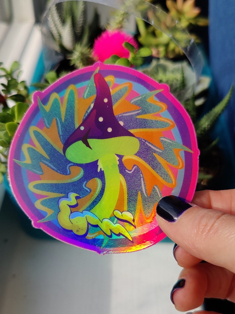 6 Trippy Mushroom Stickers Pack Holographic Psychedelic Stickers ...