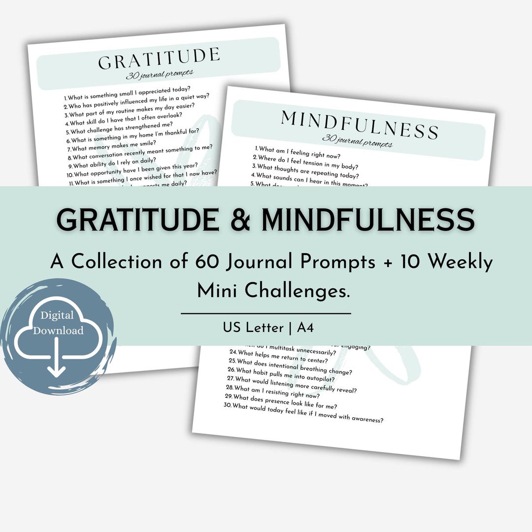 60 Gratitude & Mindfulness Journal Prompts | Printable Reflection ...