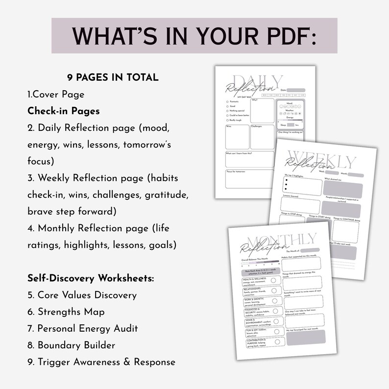 Printable Self-reflection Journal: Daily, Weekly & Monthly Reflection ...