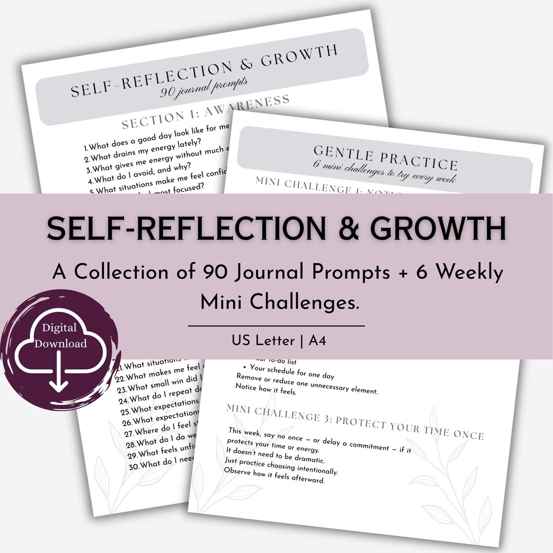 90 Journal Prompts for Self-reflection + 6 Weekly Mini Challenges ...