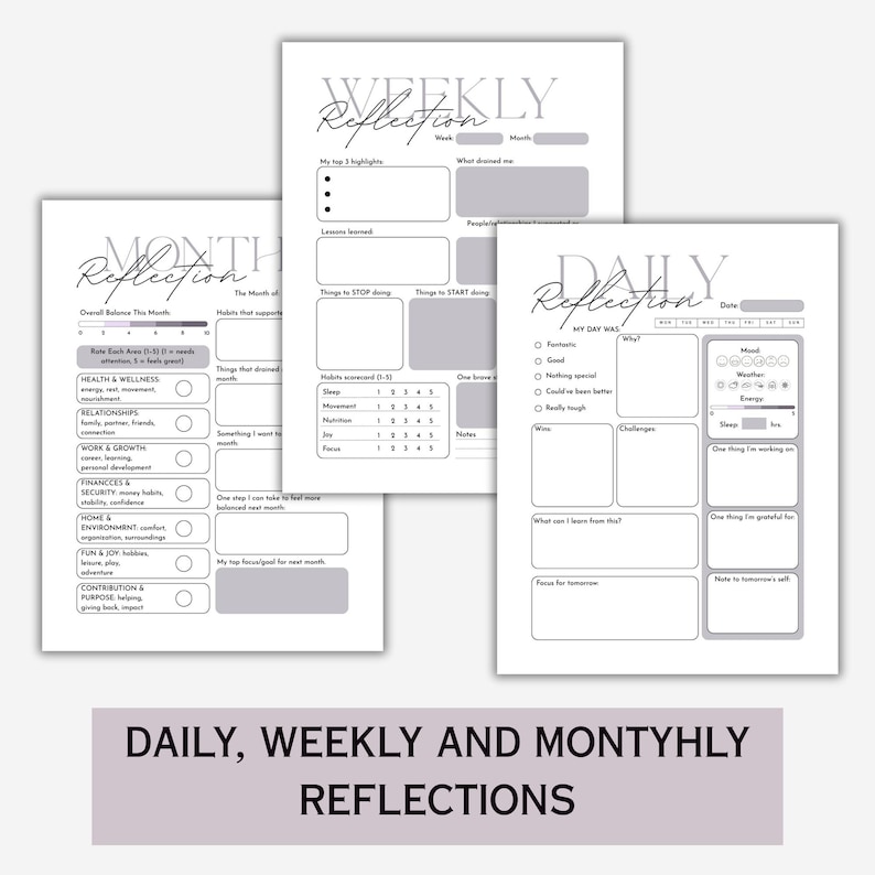 Printable Self-reflection Journal: Daily, Weekly & Monthly Reflection ...