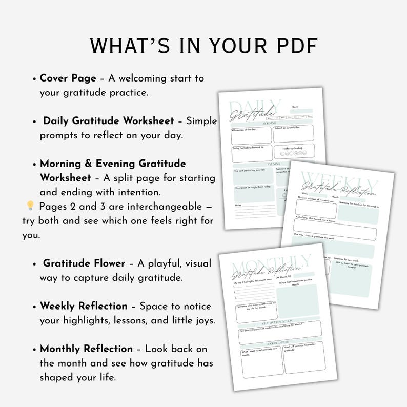 Printable Gratitude Journal: Daily, Weekly, Monthly Reflections (PDF ...