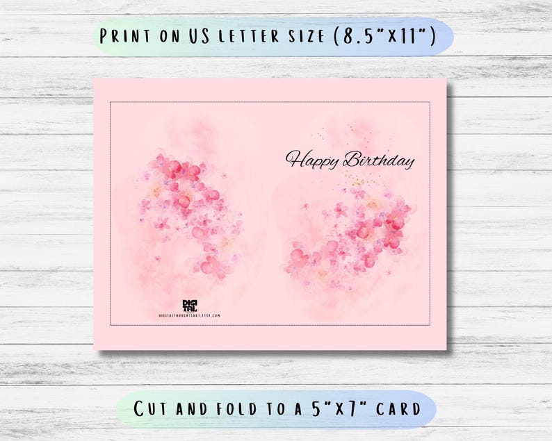 PRINTABLE Birthday Card Happy Birthday Floral Greeting Card Pink ...