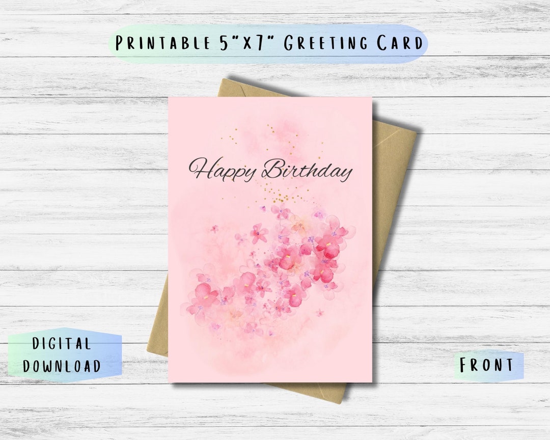 PRINTABLE Birthday Card Happy Birthday Floral Greeting Card Pink ...