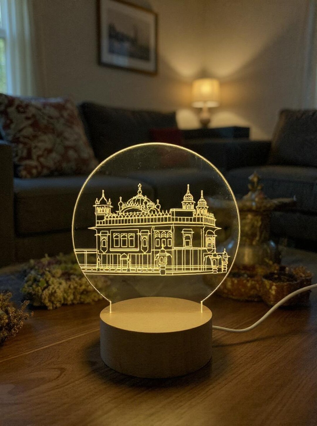 Golden Temple Lamp | Sikh | Ek Onkaar | Wooden Base | Religious Home ...