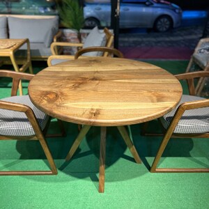 Round Walnut Kitchen Table With Wooden Legs, Pedestal Standing Table ...