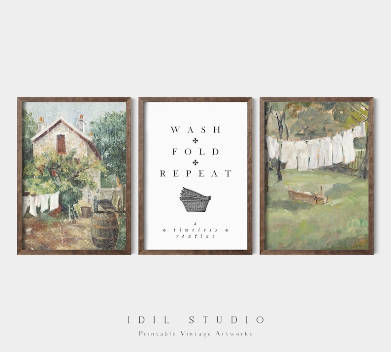 Vintage Laundry Print Set of 3 | Antique Laundry Room Painting | Rustic ...