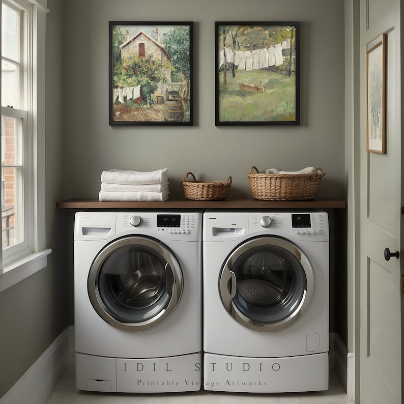 Vintage Laundry Print Set of Two | Rustic Laundry Room Oil Painting ...