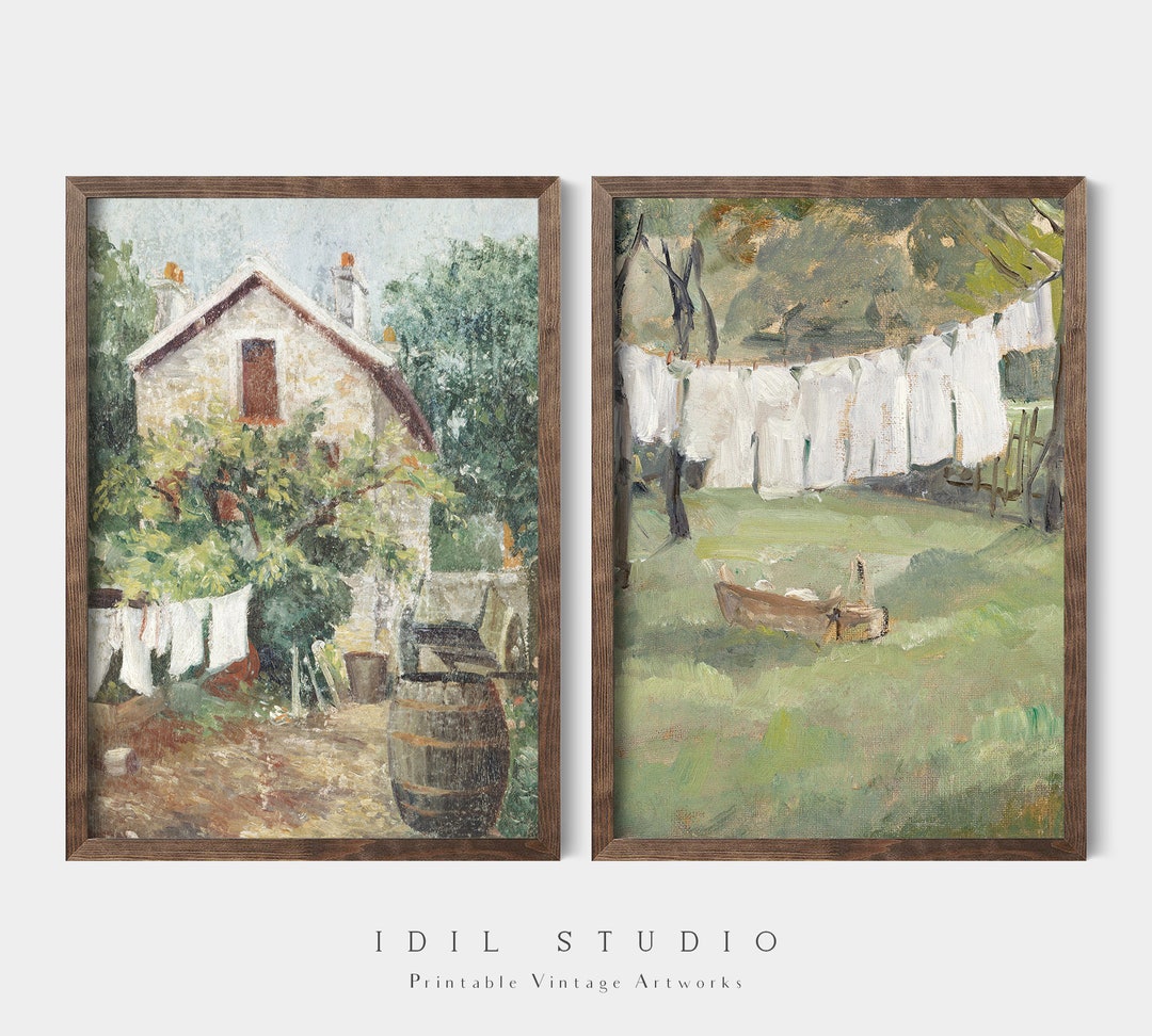 Vintage Laundry Print Set of Two | Rustic Laundry Room Oil Painting ...