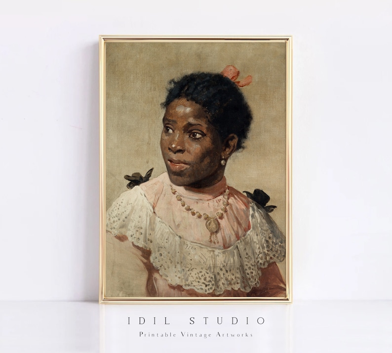 Vintage Black Woman Painting African American Girl Portrait Black History Month Large Wall Art ...